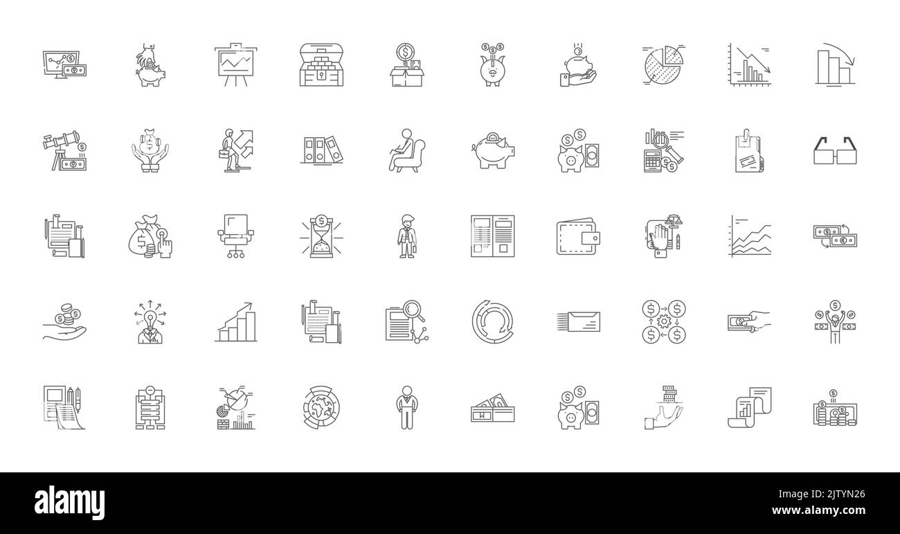 Accounting concept illustration, linear icons, line signs set, vector ...