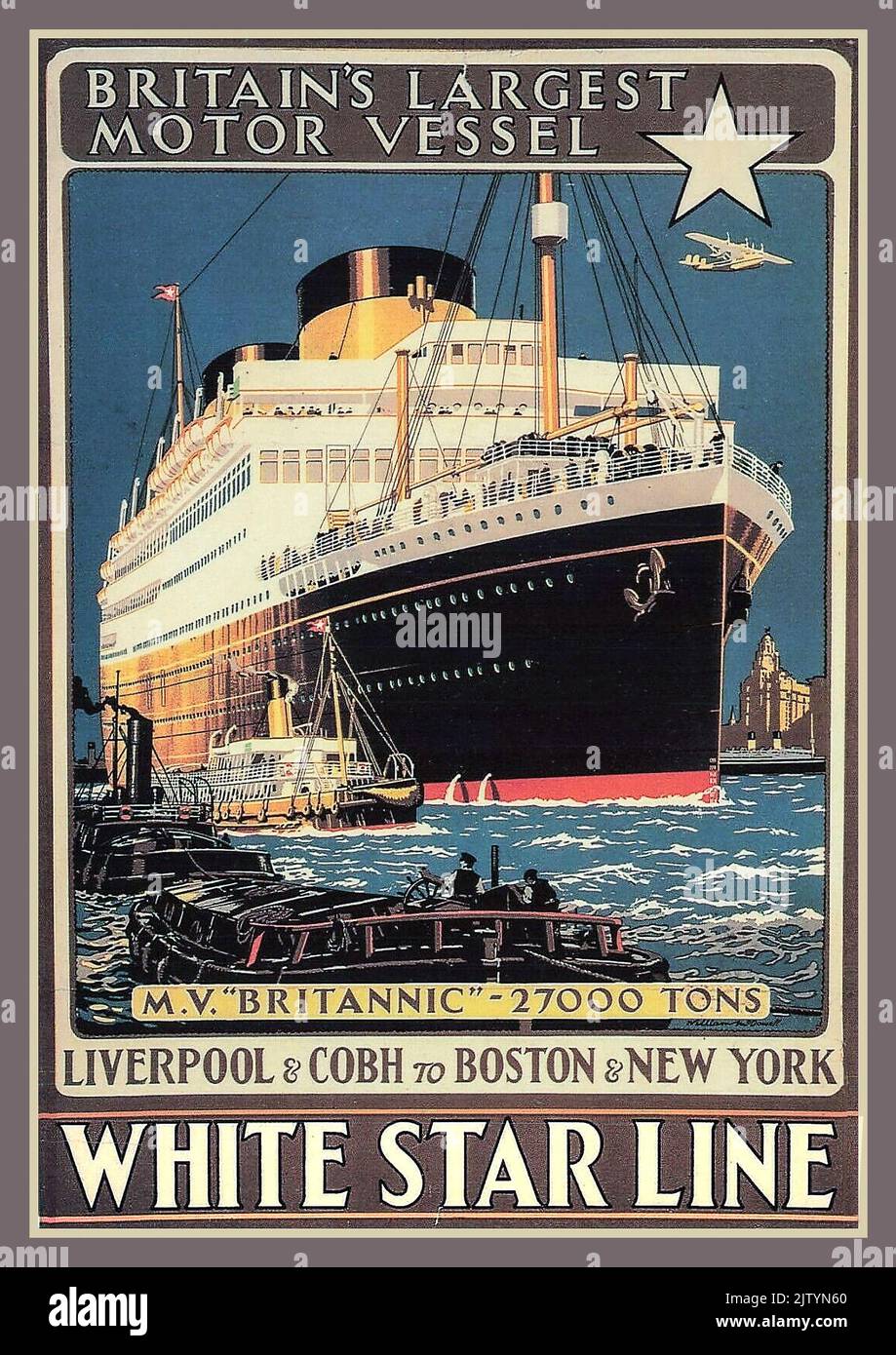 Vintage MV Brittanic Ocean Liner Travel Poster under the White Star ...