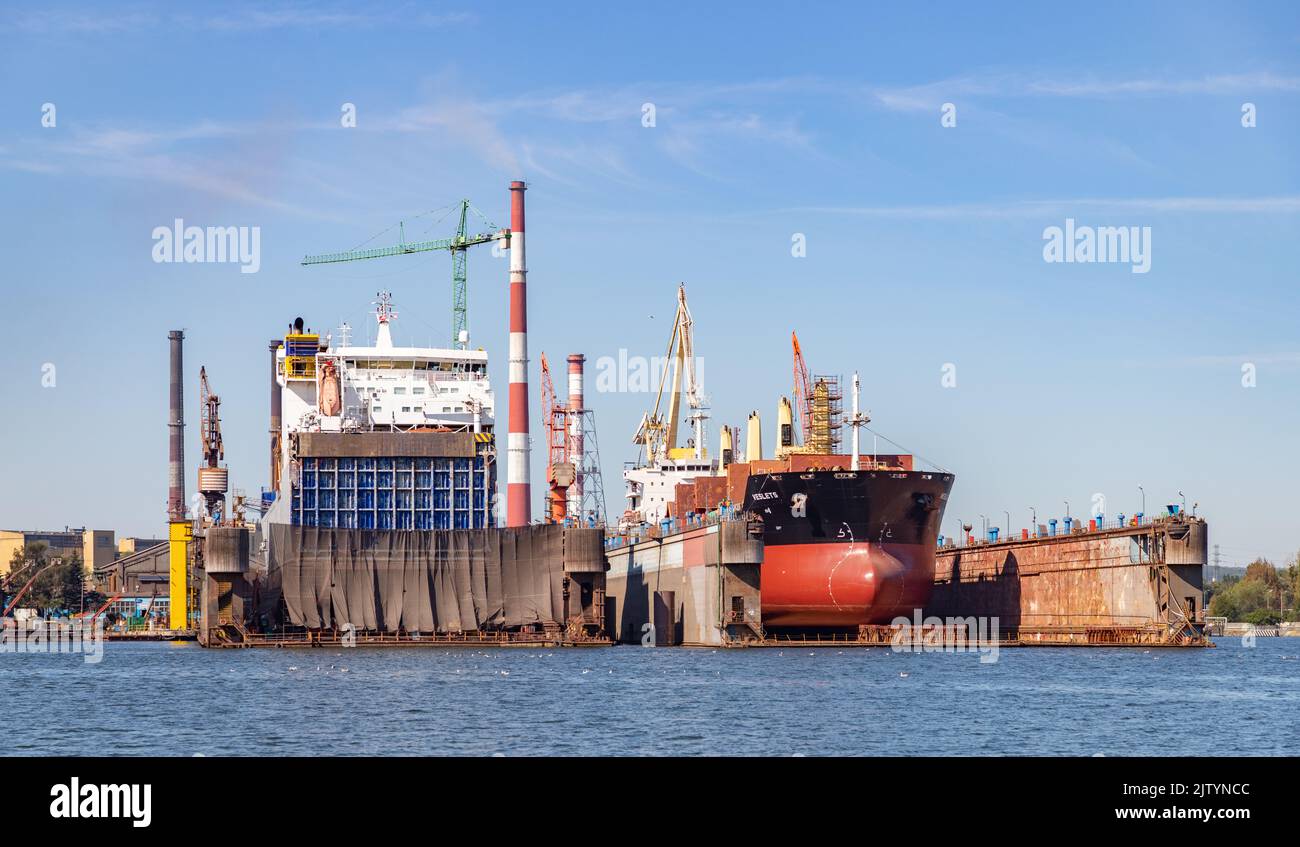 A picture of two vessels being repaired in the Gdansk Shipyard Stock ...