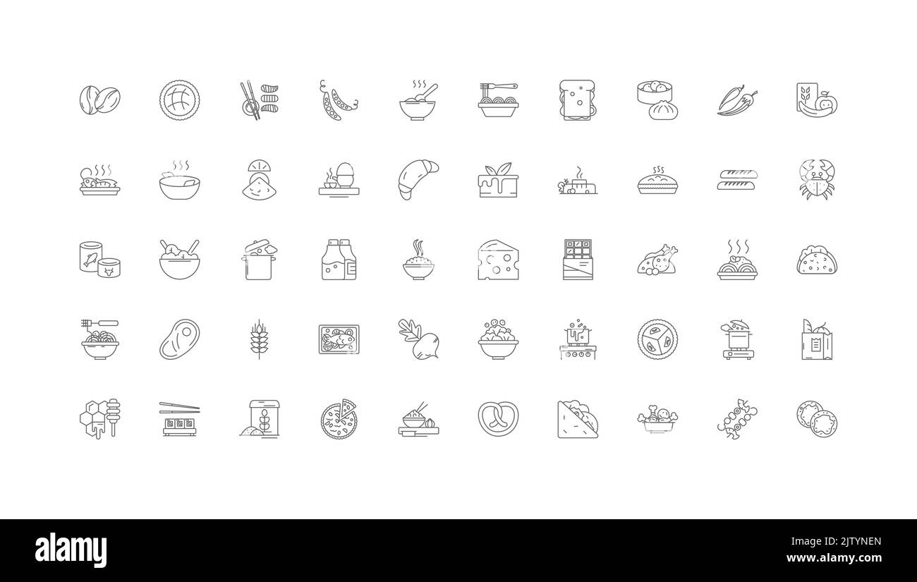 Food concept illustration, linear icons, line signs set, vector ...