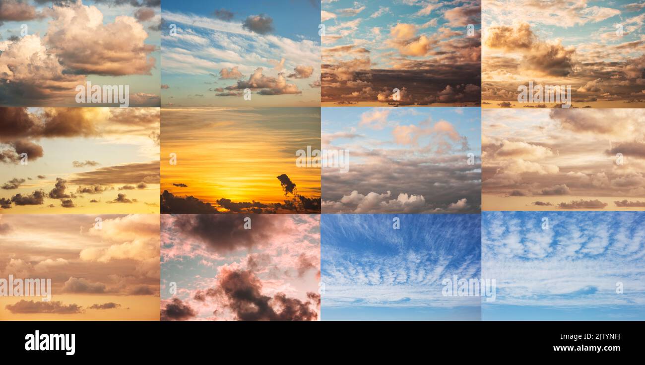 Set of sky background with clouds. Collage with clouds Stock Photo - Alamy