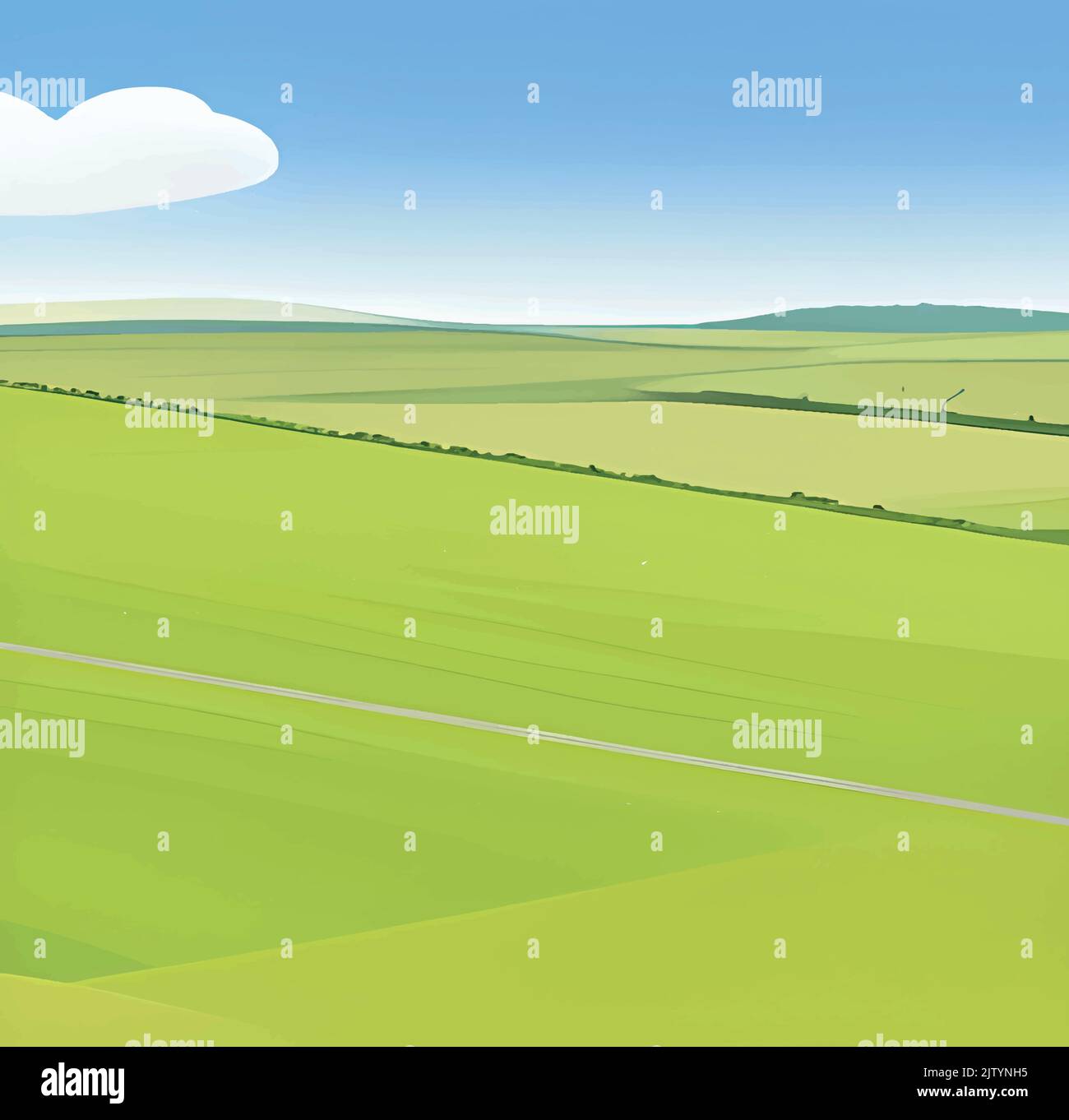 A landscape of a green field with blue sky and clouds Stock Vector ...