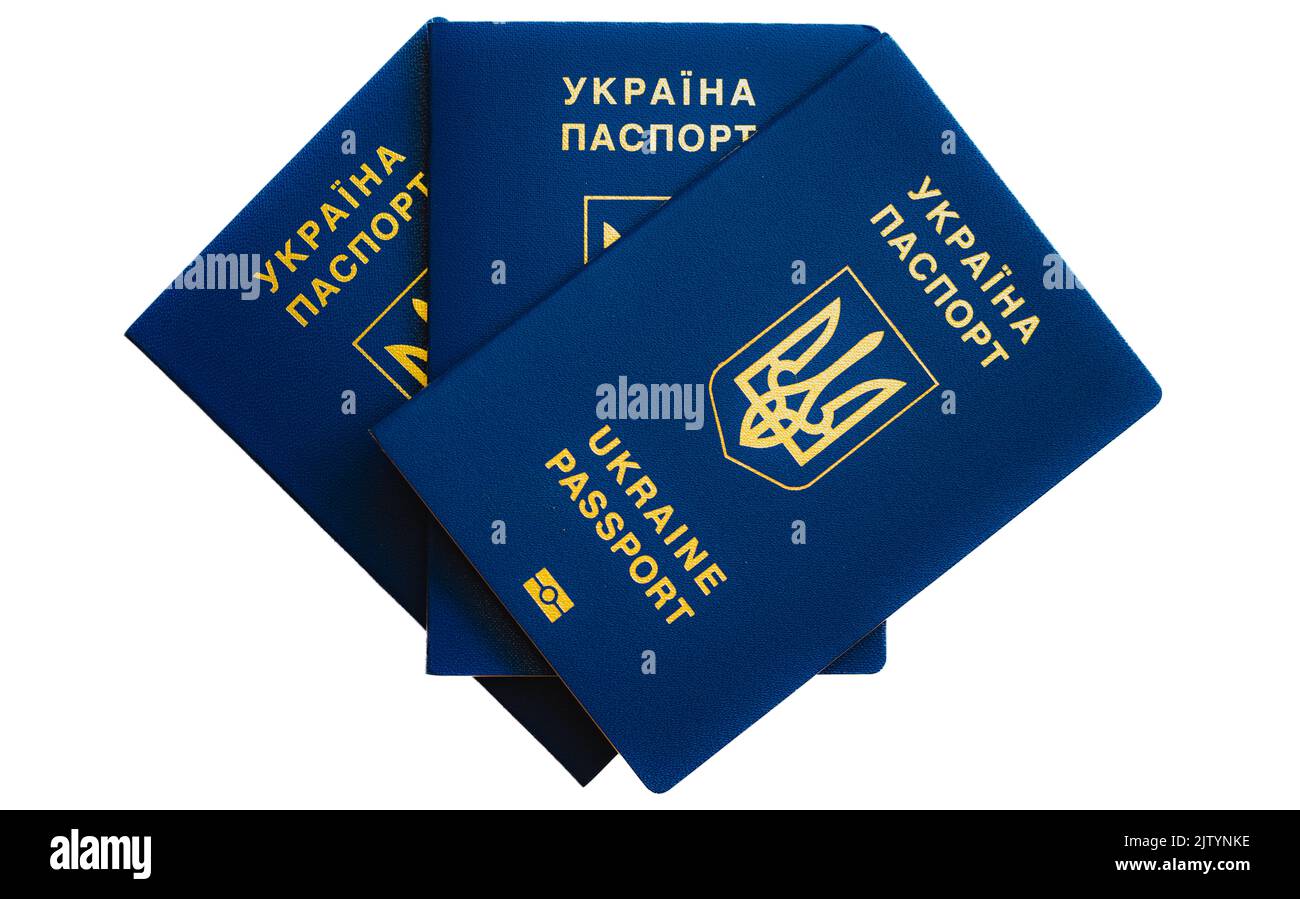 Ukrainian international biometric passport on white background Stock ...