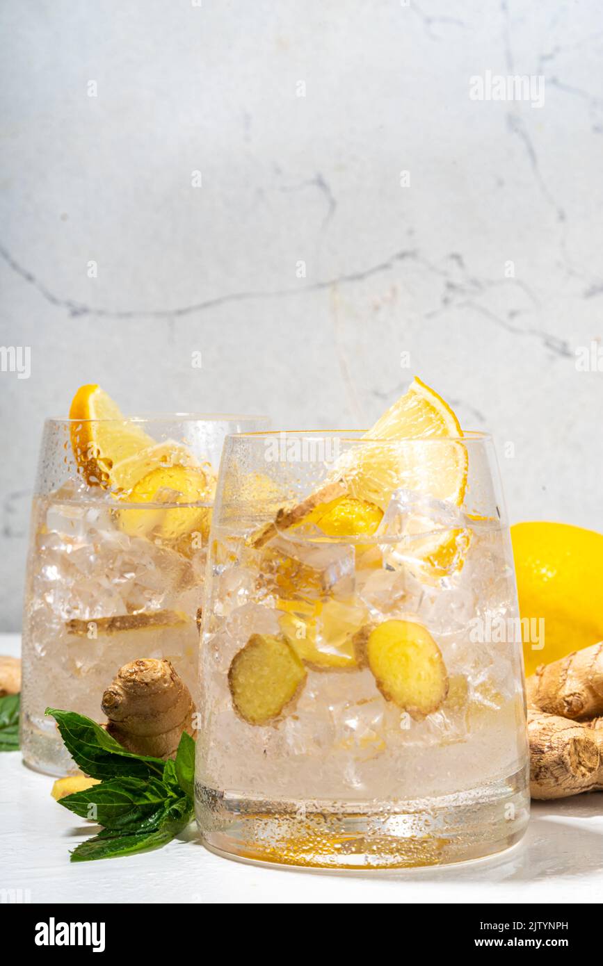 Refreshment Ginger Ale cocktail, Kombucha or Lemon Ginger iced lemonade ...