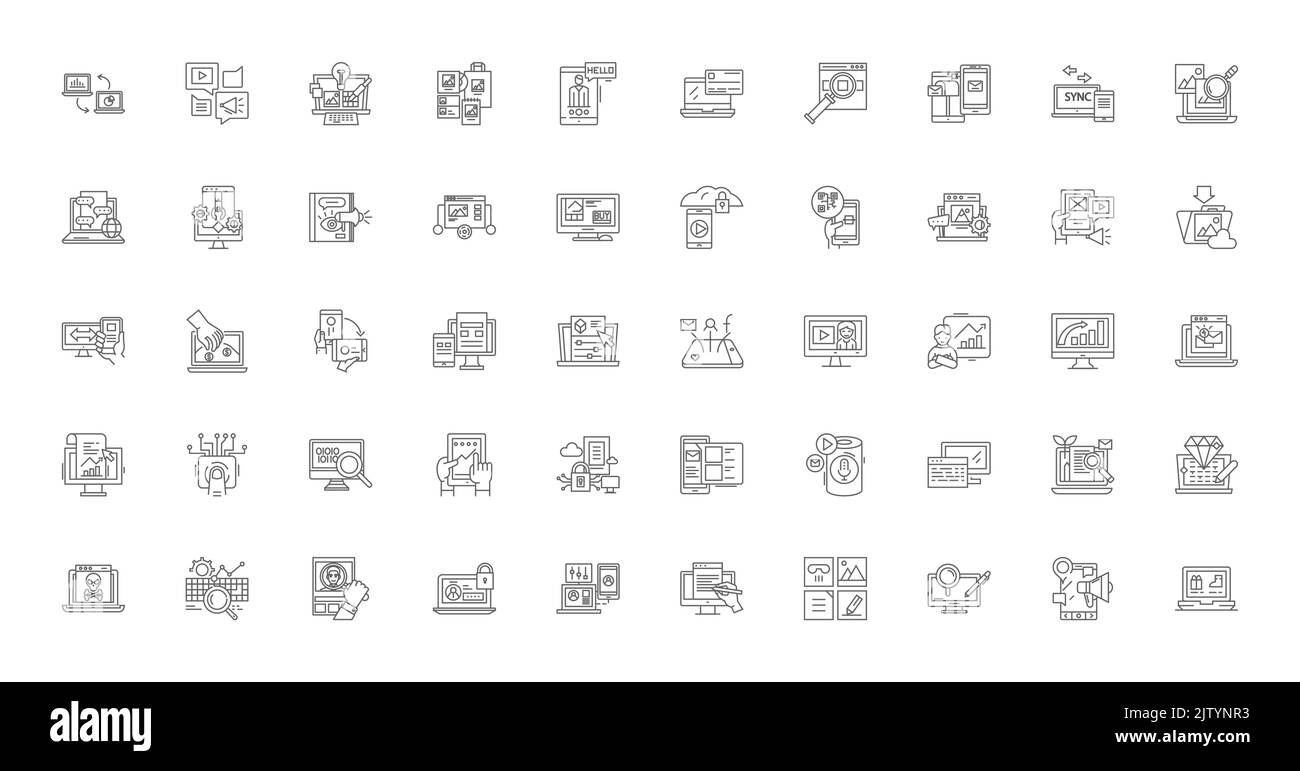 Application concept illustration, linear icons, line signs set, vector ...