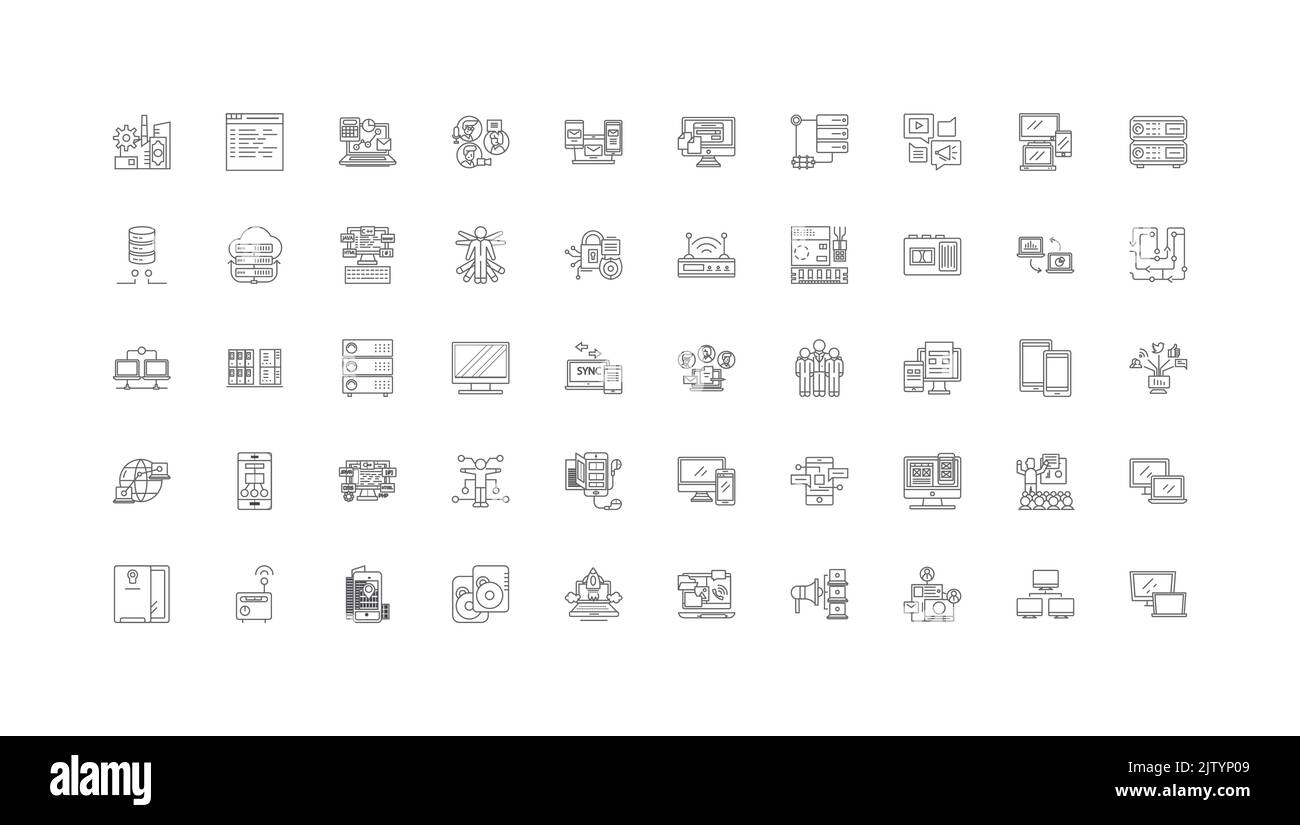 Database concept illustration, linear icons, line signs set, vector ...