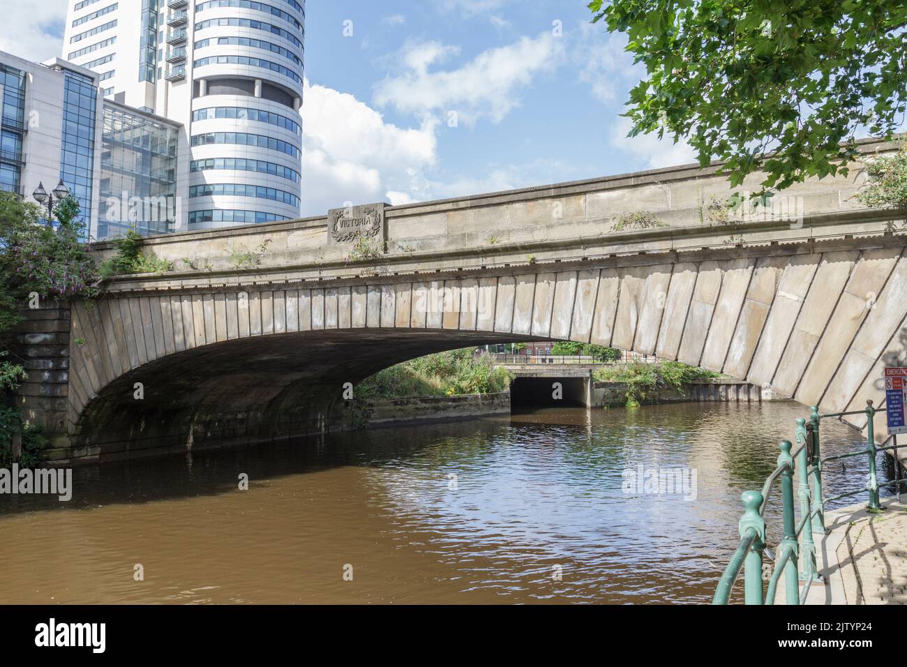 The Neville Street bridge over the River Aire, with Bridgewater Place ...
