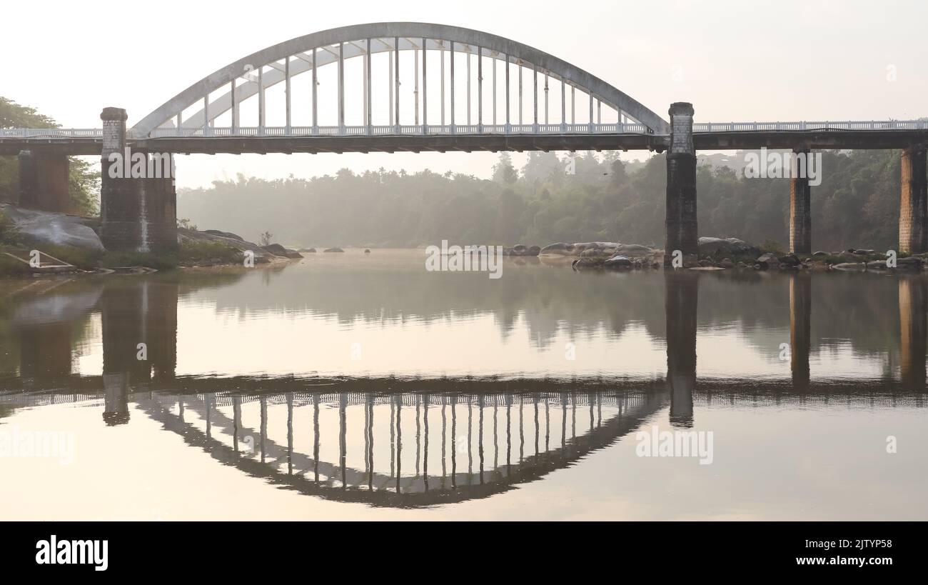 The Early Morning View of Bridge Refection in Tunga River, Tirthahalli ...