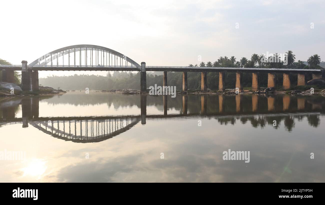 The Early Morning View of Bridge Refection in Tunga River, Tirthahalli ...