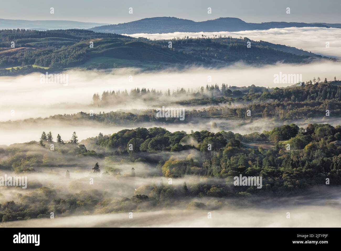 Misty view from Loughrigg Fell, Lake District National Park, Cumbria ...