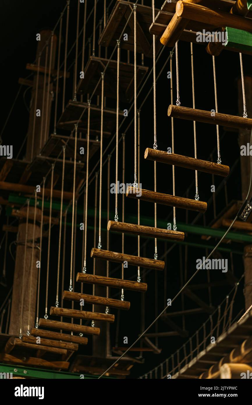 Fun and hard adventure park captured in the nighttime Stock Photo - Alamy