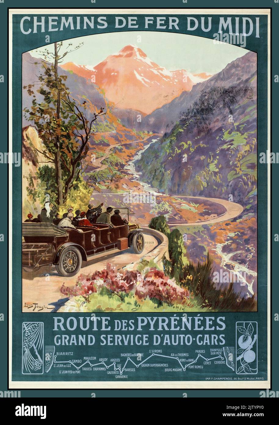 Vintage 1900s French Travel Poster Chemin de fer du Midi - by Tauzin ...