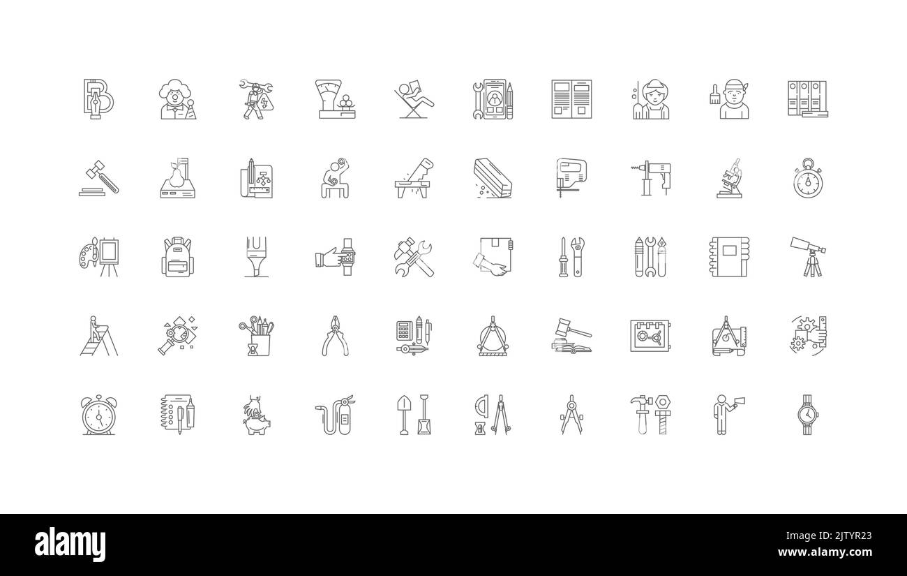 Materials concept illustration, linear icons, line signs set, vector ...
