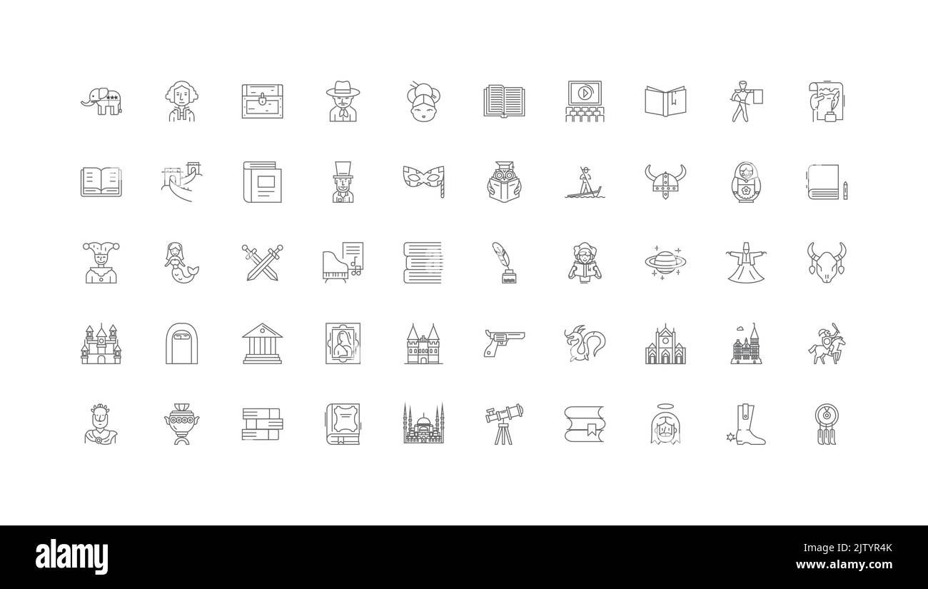 History ideas, linear icons, line signs set, vector collection Stock ...