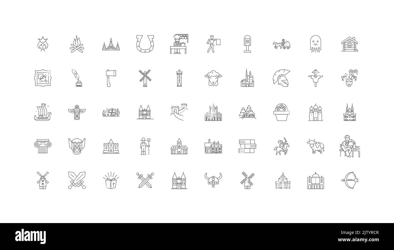 Medieval ideas, linear icons, line signs set, vector collection Stock ...