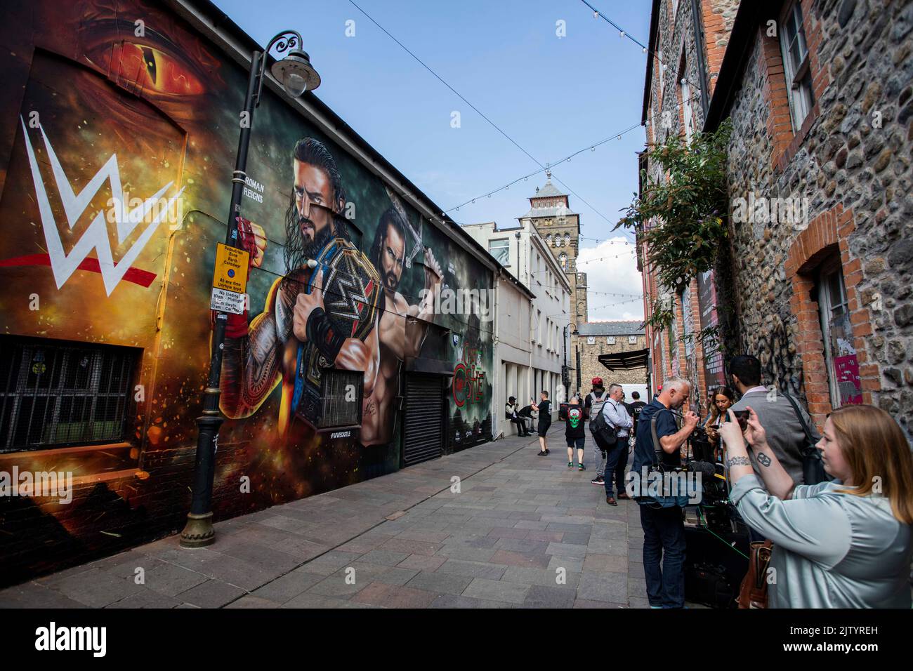 Cardiff, Wales, UK. 2nd Sep, 2022. Photos are taken in front of a mural ...