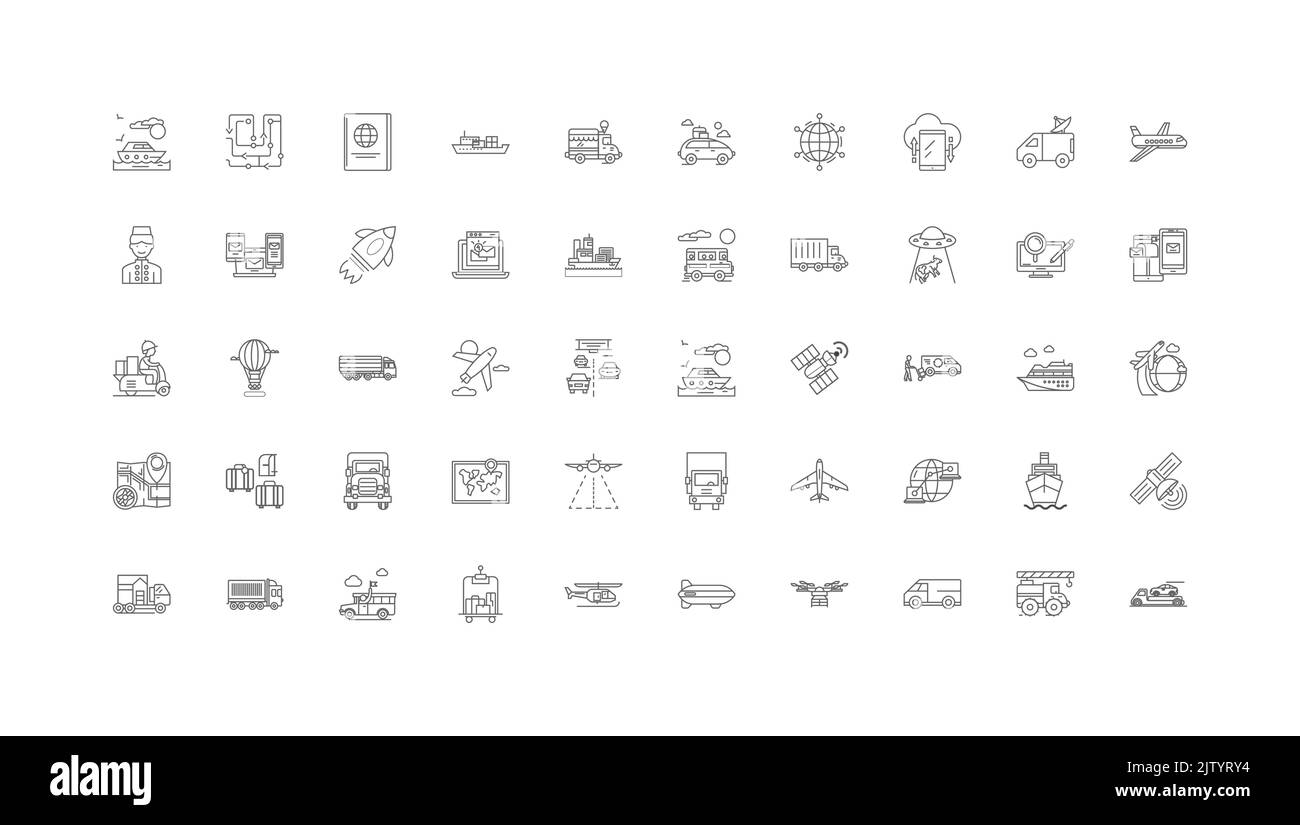 Import and exports concept illustration, linear icons, line signs set ...