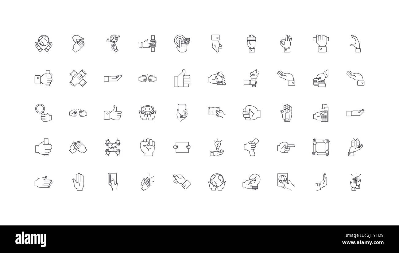 Hands gestures set concept illustration, linear icons, line signs set, vector collection Stock ...