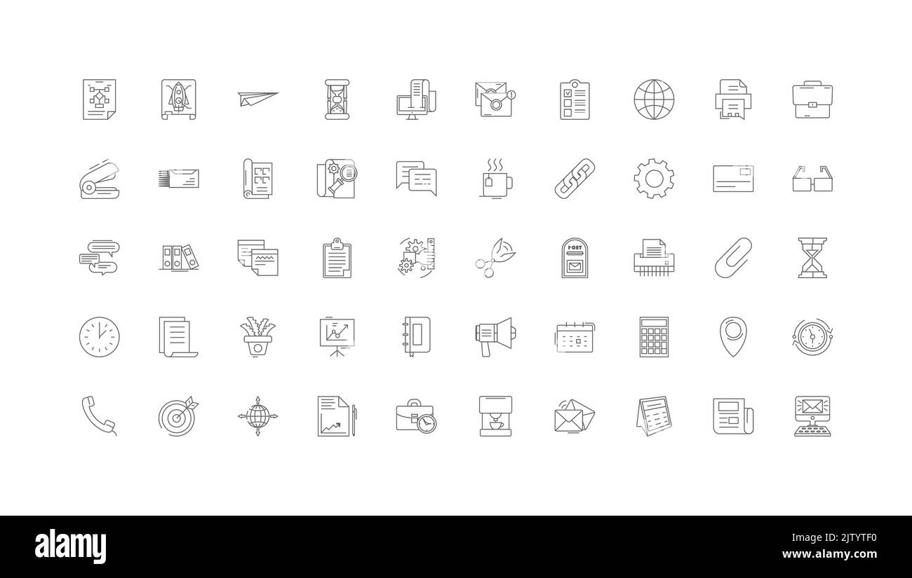 Office supplies ideas, linear icons, line signs set, vector collection ... Office supplies ideas, linear icons, line signs set, vector collection ...
