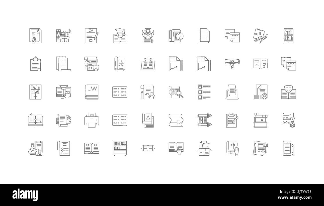 Text concept illustration, linear icons, line signs set, vector ...