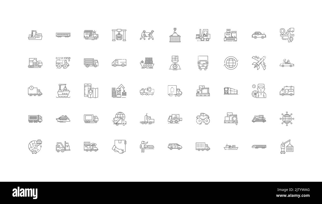 Transportation concept illustration, linear icons, line signs set ...