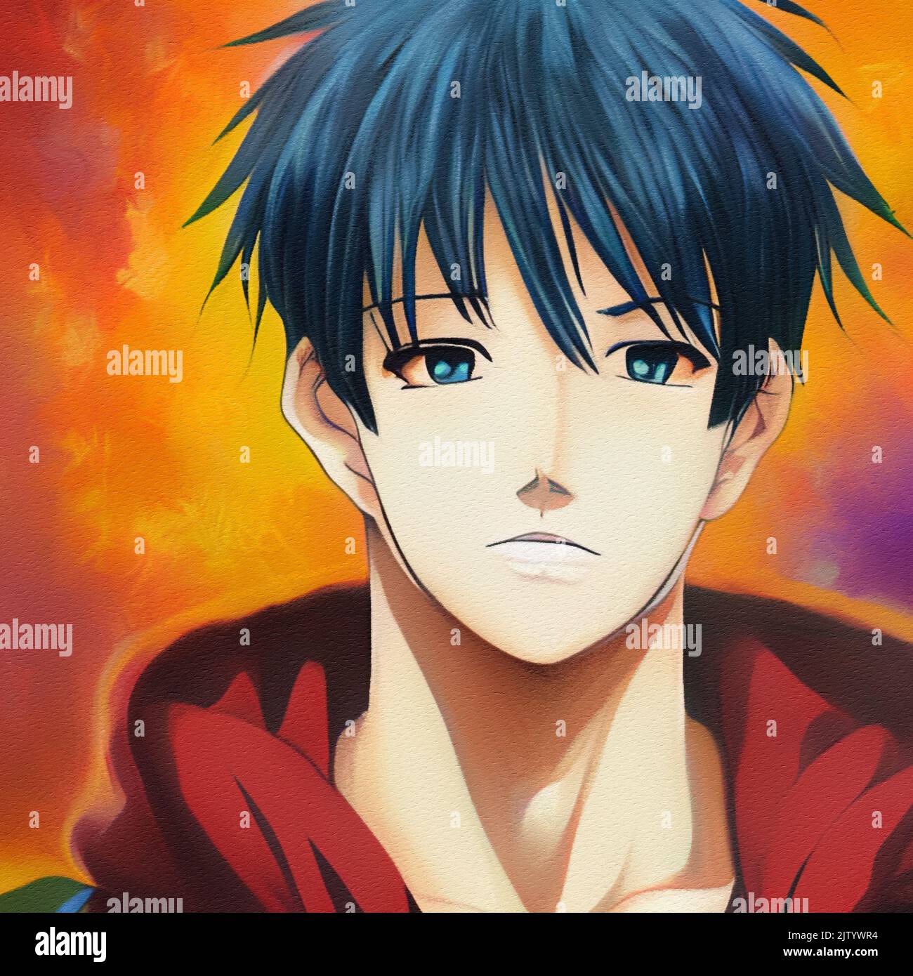 stylish anime boy. oil painting illustration Stock Photo - Alamy