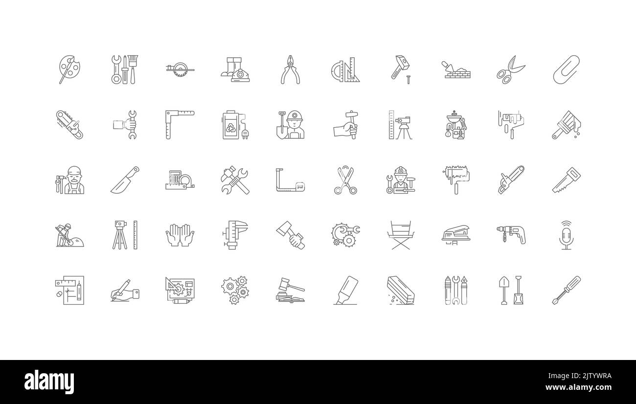 Tools concept illustration, linear icons, line signs set, vector ...