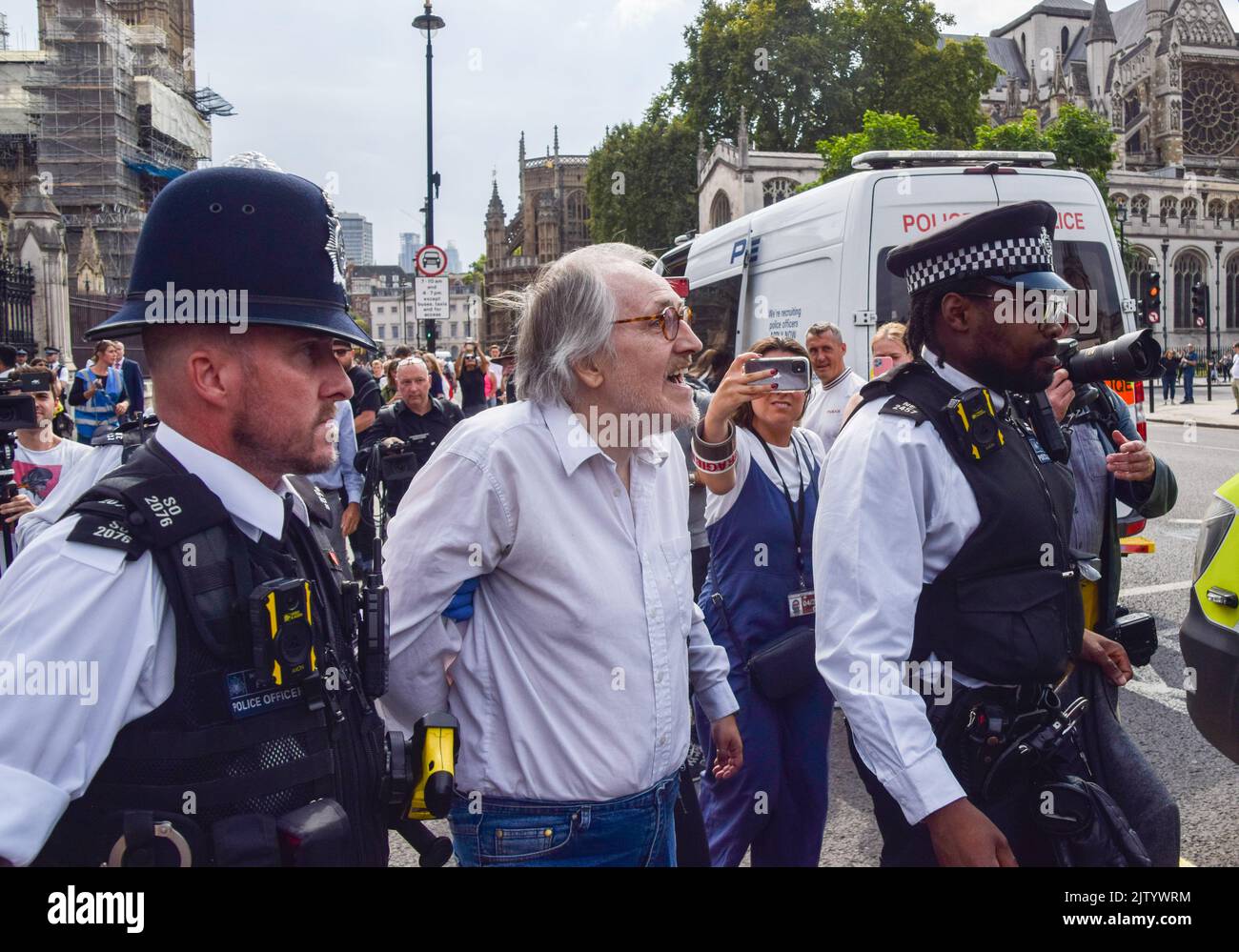 London, England, UK. 2nd Sep, 2022. Police arrest a protester who was ...