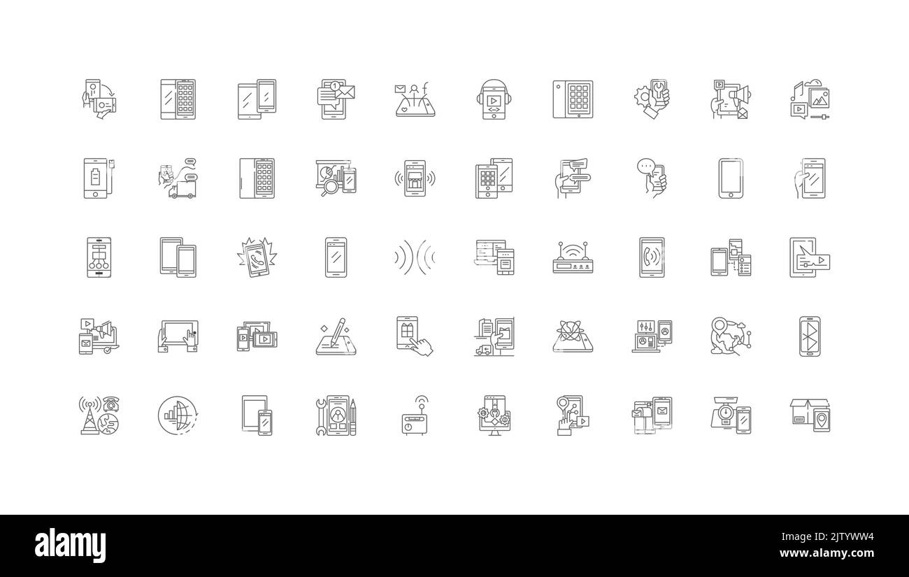 Mobile technology concept illustration, linear icons, line signs set ...