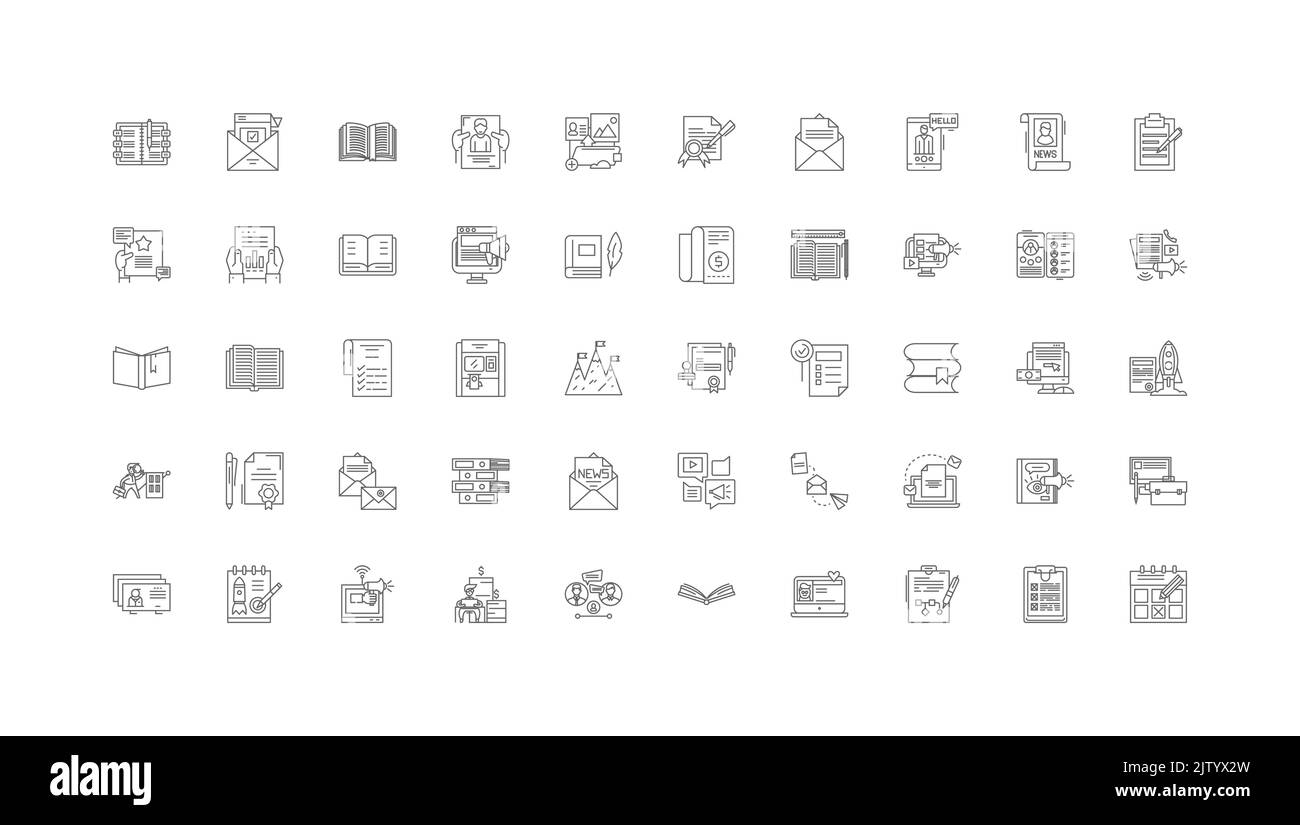 Publishing concept illustration, linear icons, line signs set, vector ...
