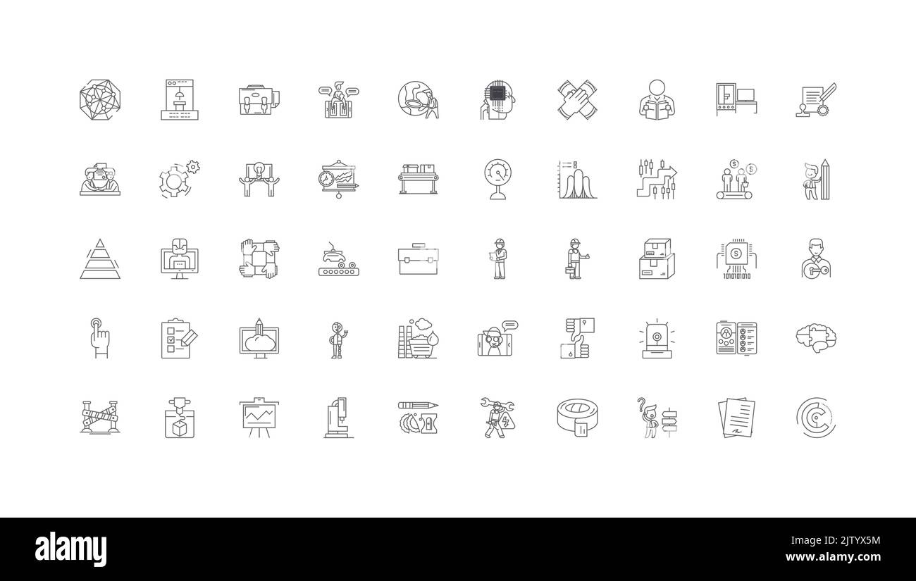 Research and development concept illustration, linear icons, line signs ...