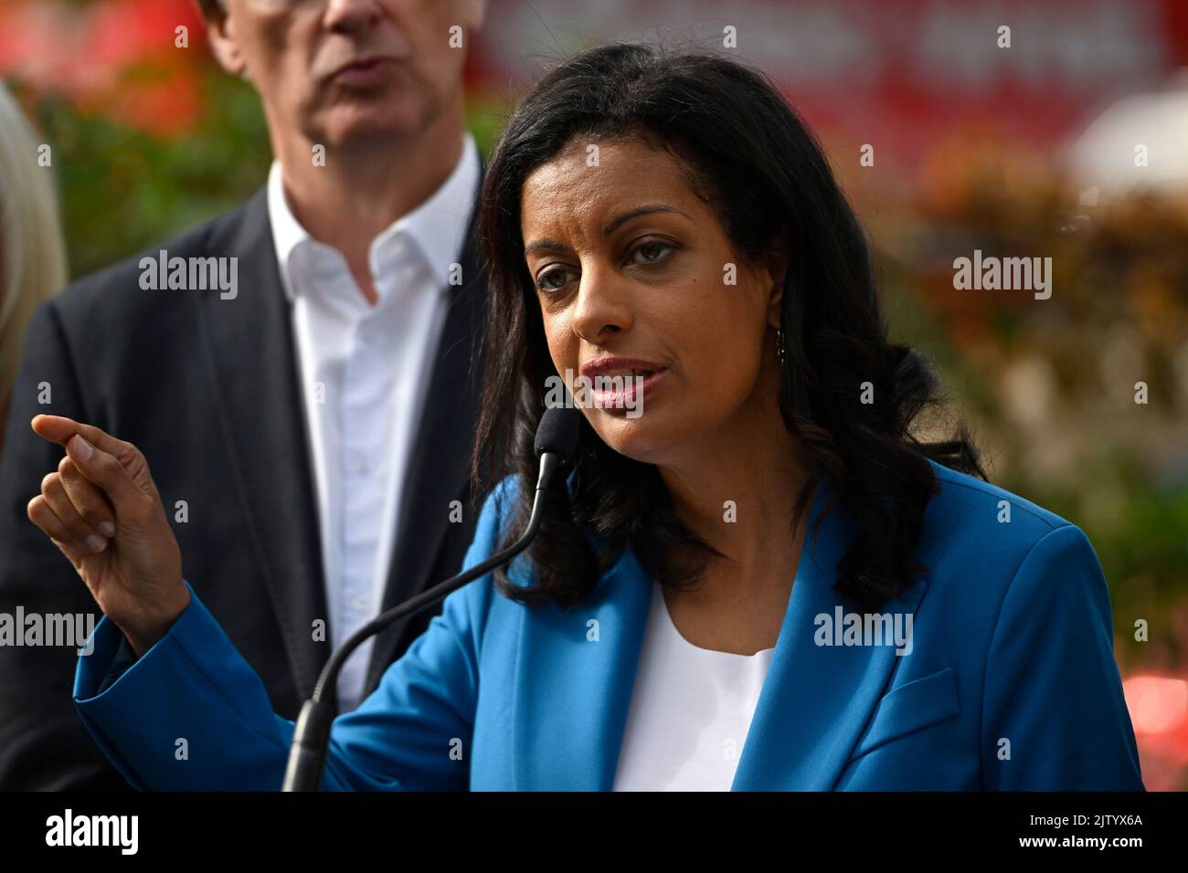 Quebec Liberal leader Dominique Anglade speaks at a campaign event at a ...