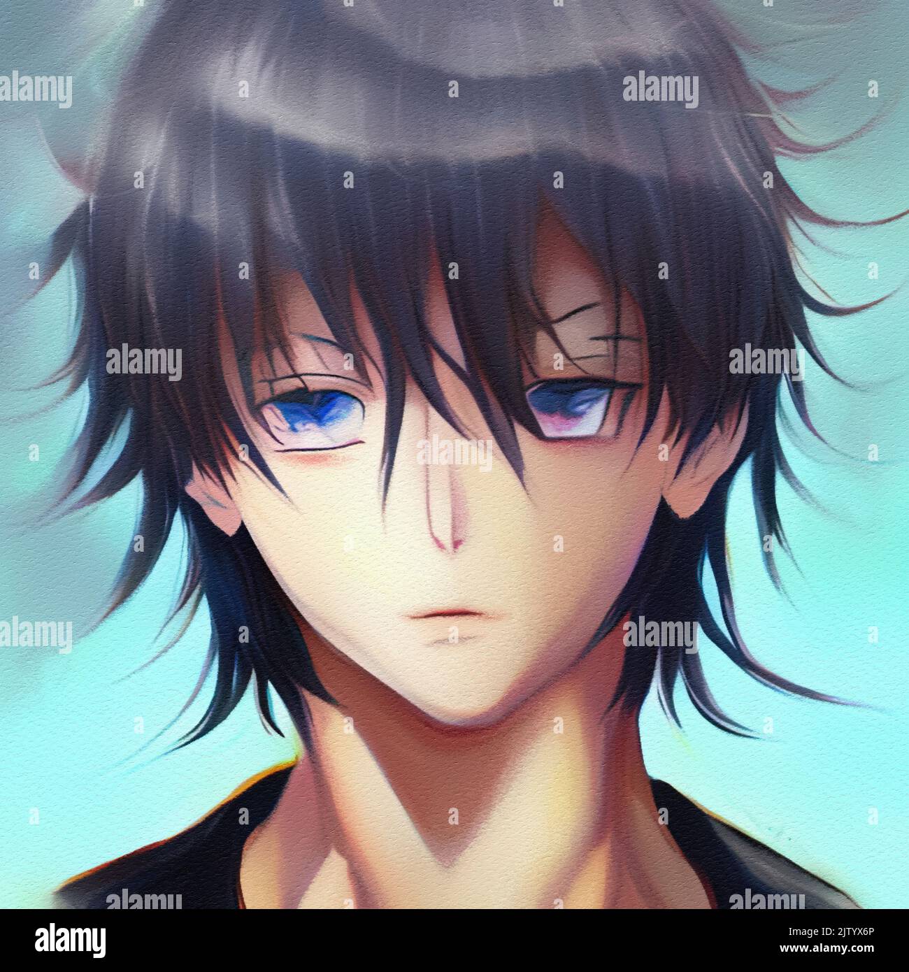 stylish anime boy. oil painting illustration Stock Photo - Alamy
