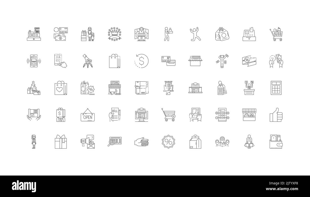 Store concept illustration, linear icons, line signs set, vector ...