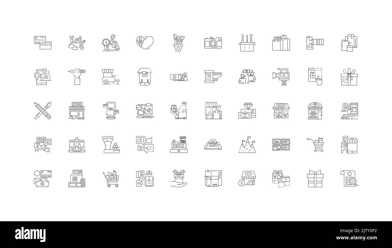 Production concept illustration, linear icons, line signs set, vector ...