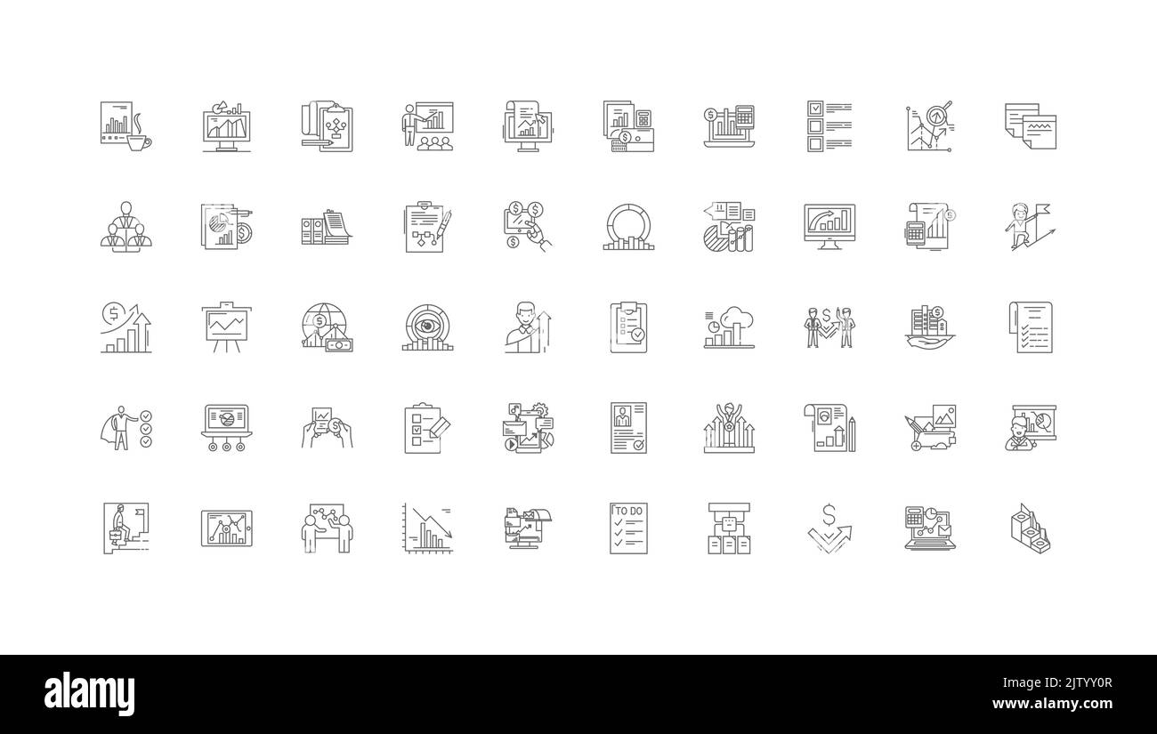 Planning concept illustration, linear icons, line signs set, vector ...
