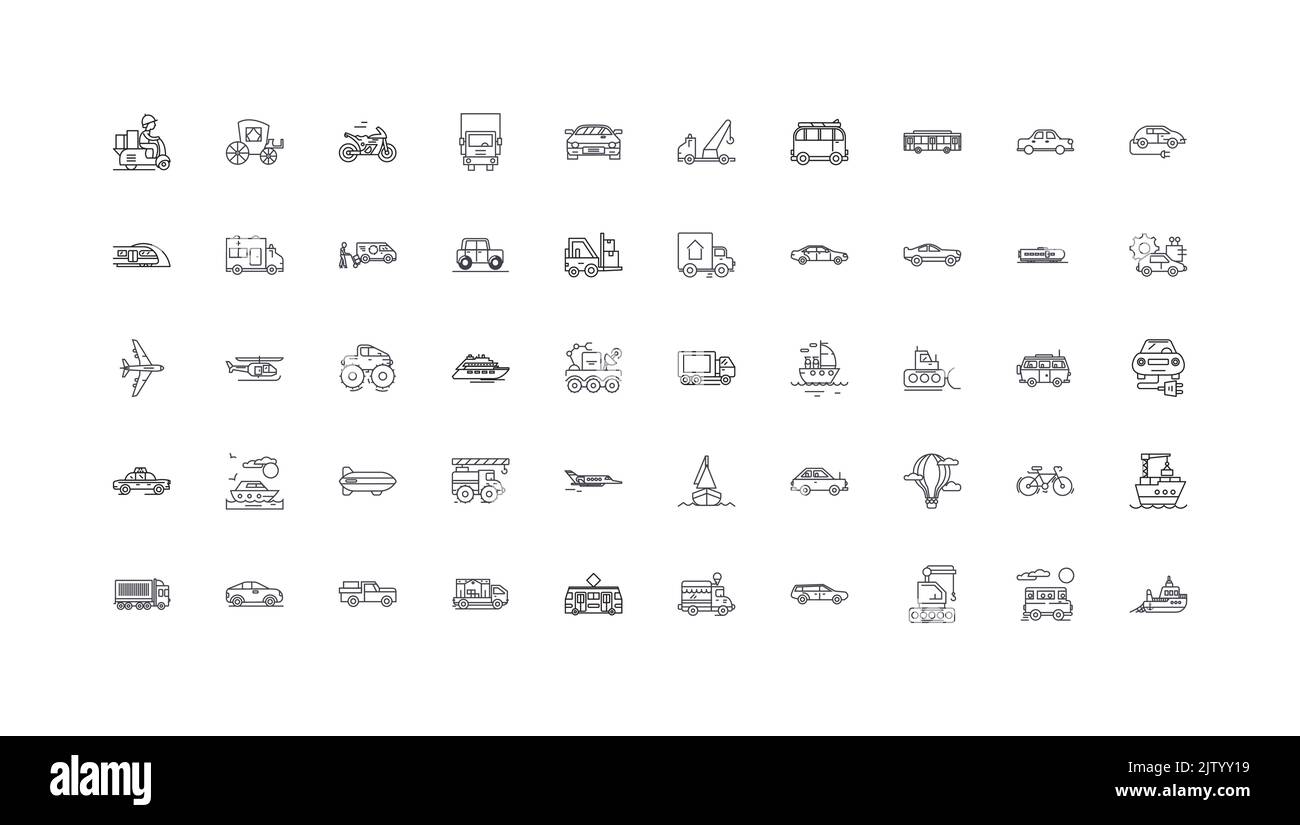 Transport concept illustration, linear icons, line signs set, vector ...