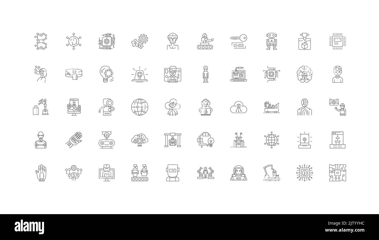 Robotics concept illustration, linear icons, line signs set, vector ...