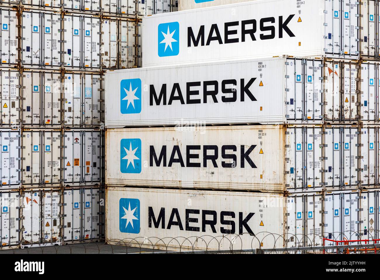 Containers of the shipping company Maersk Stock Photo - Alamy