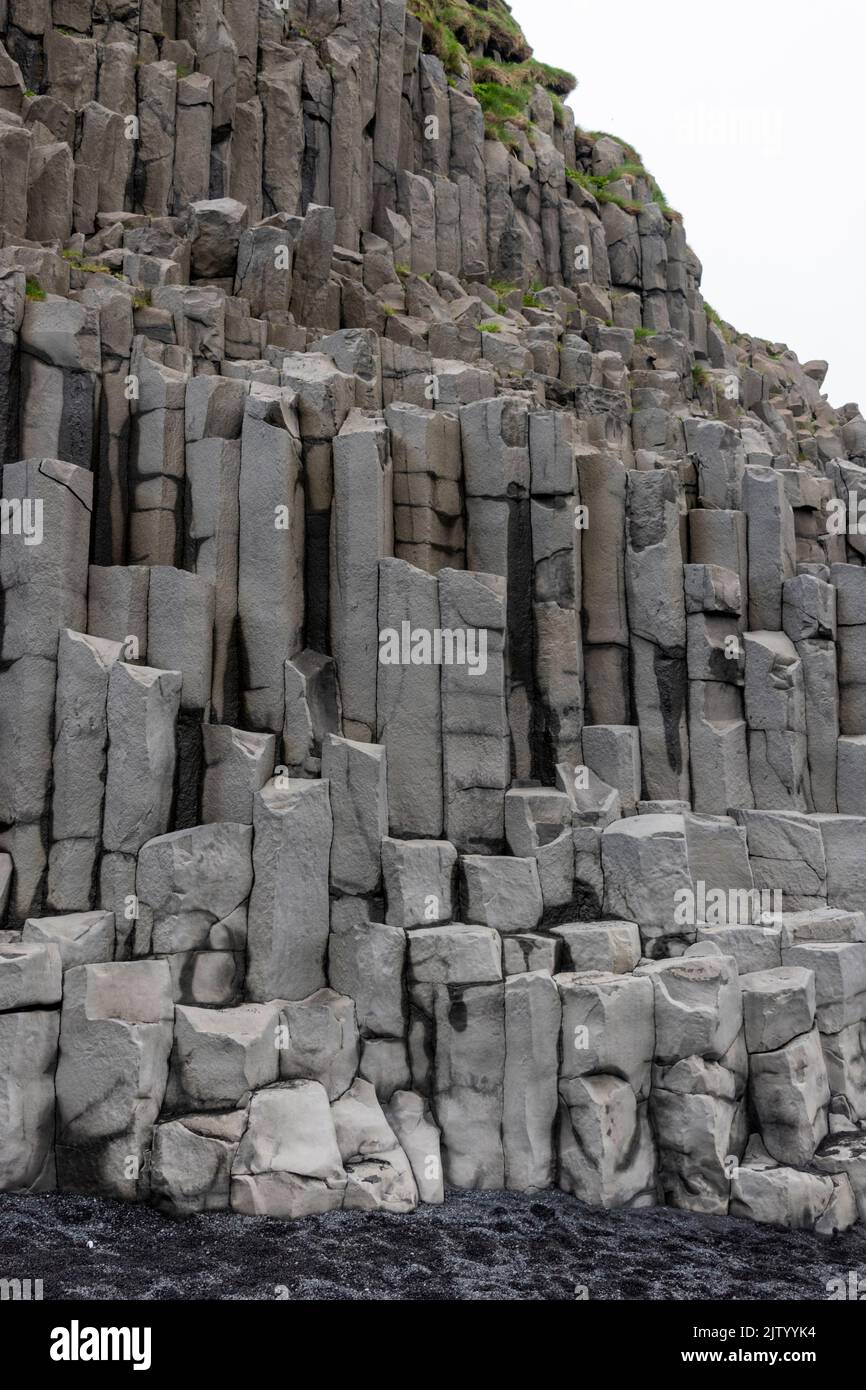 The basalt columns on Reynisfjara Beach, near Vík Í Myrdal in Southern ...