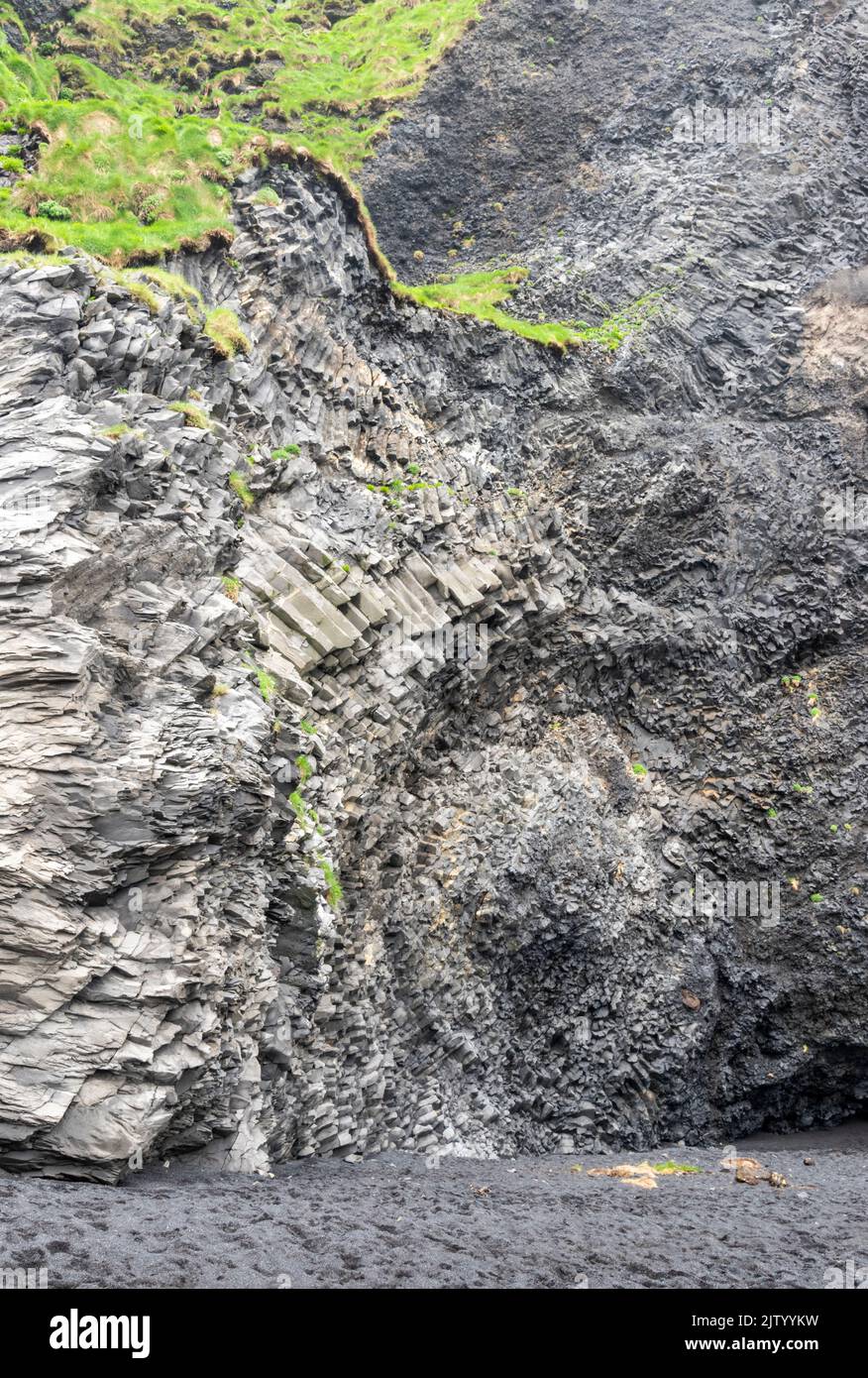The basalt columns on Reynisfjara Beach, near Vík Í Myrdal in Southern ...