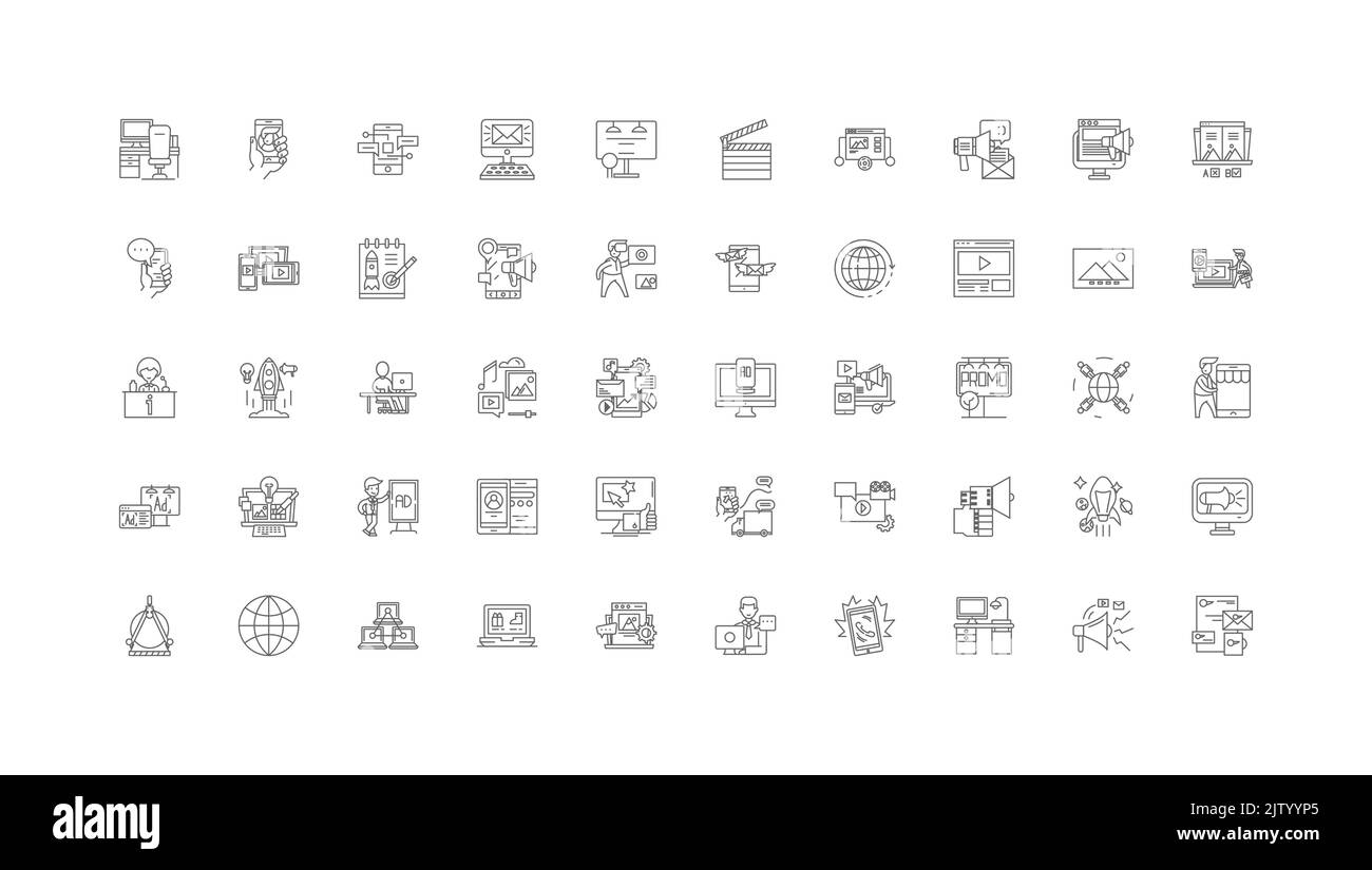 Media ideas, linear icons, line signs set, vector collection Stock ...
