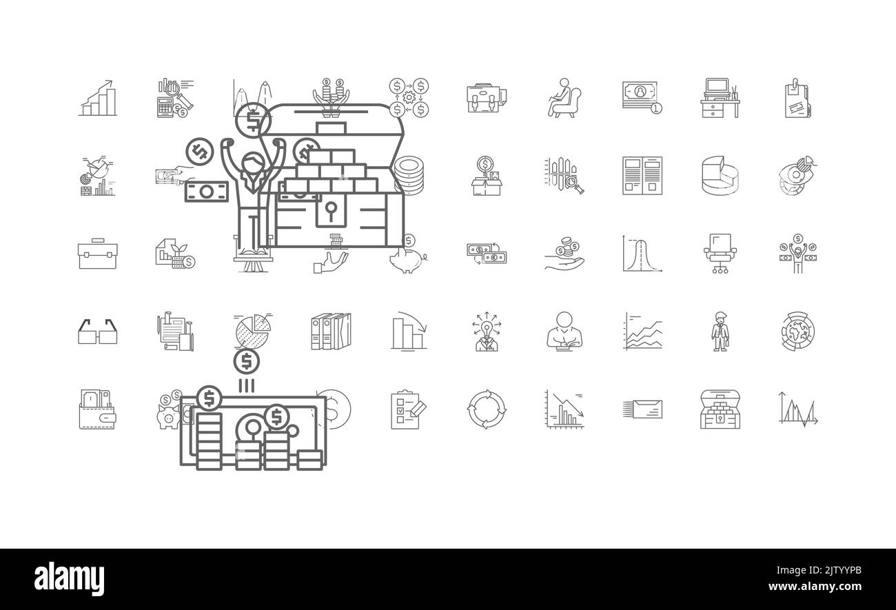 Wealth management concept illustration, linear icons, line signs set ...