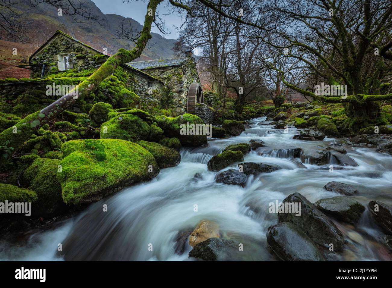 Dissused water mill, Borrowdale, Lake District National Park, Cumbria ...