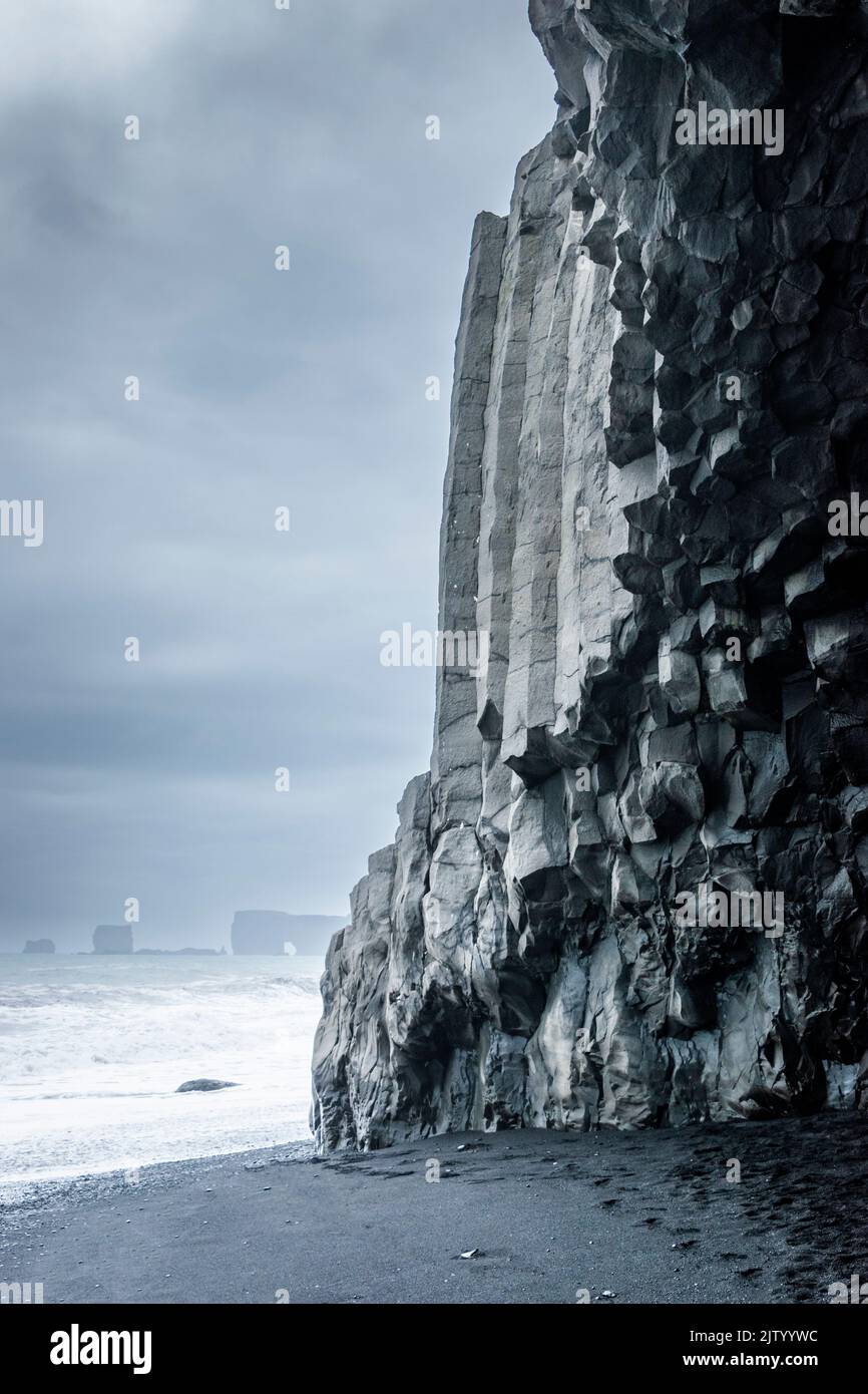 The basalt columns on Reynisfjara Beach, near Vík Í Myrdal in Southern ...