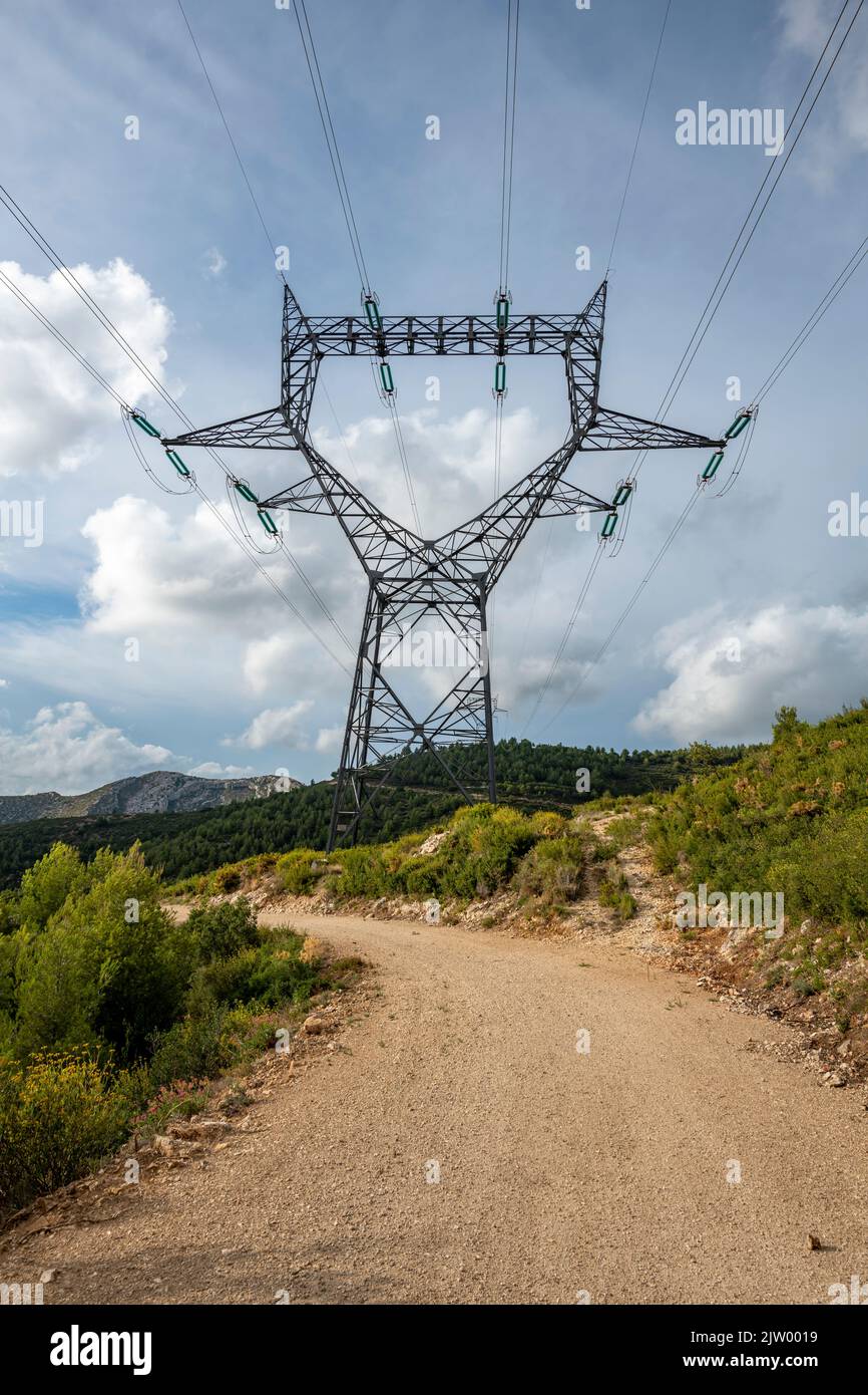 Power transmission lines in south of France, Europe Stock Photo - Alamy