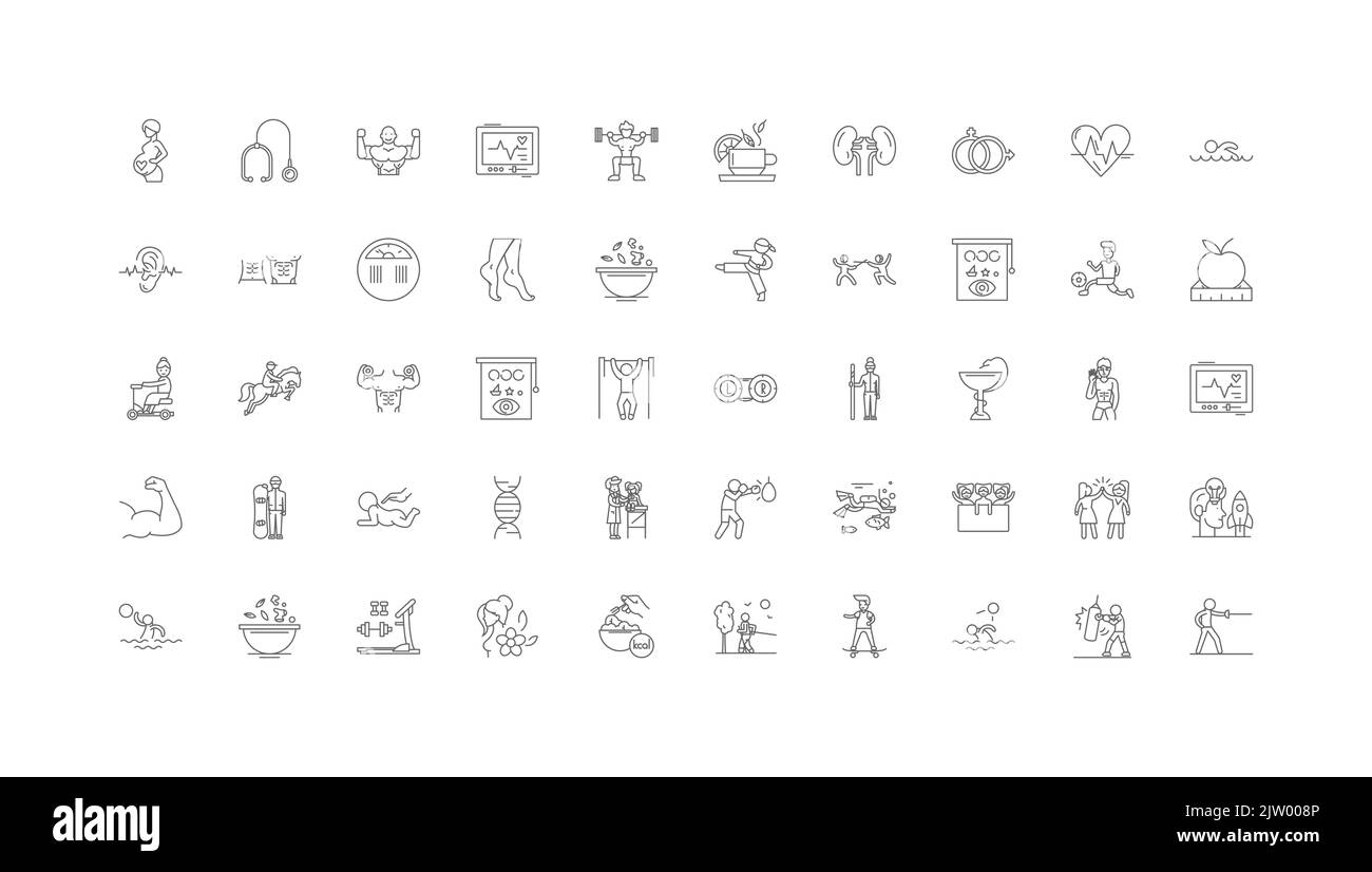 Wellness concept illustration, linear icons, line signs set, vector ...