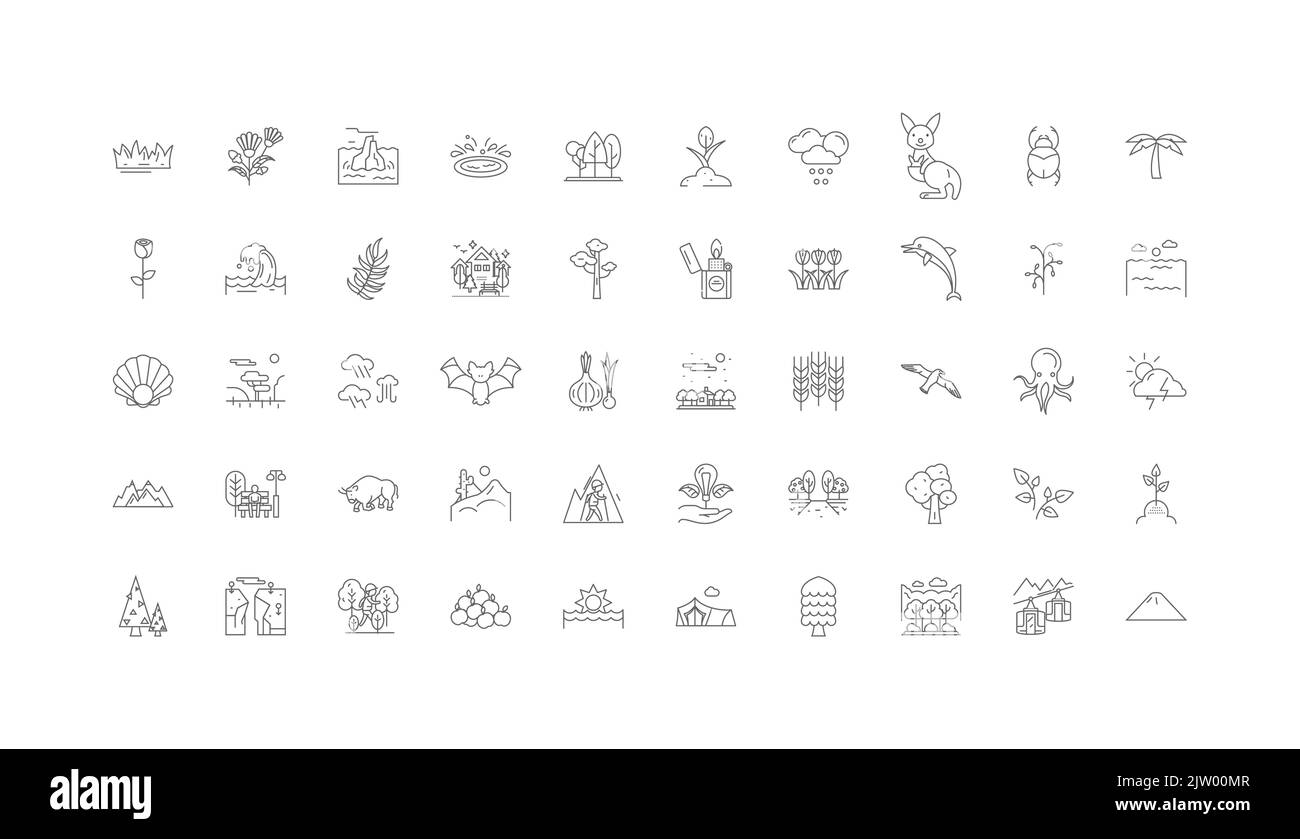 Nature concept illustration, linear icons, line signs set, vector ...