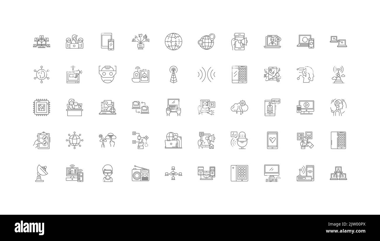 Telecommunication concept illustration, linear icons, line signs set ...
