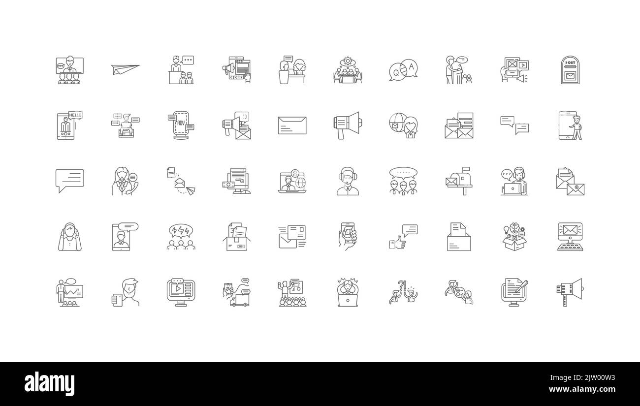 Messaging concept illustration, linear icons, line signs set, vector ...
